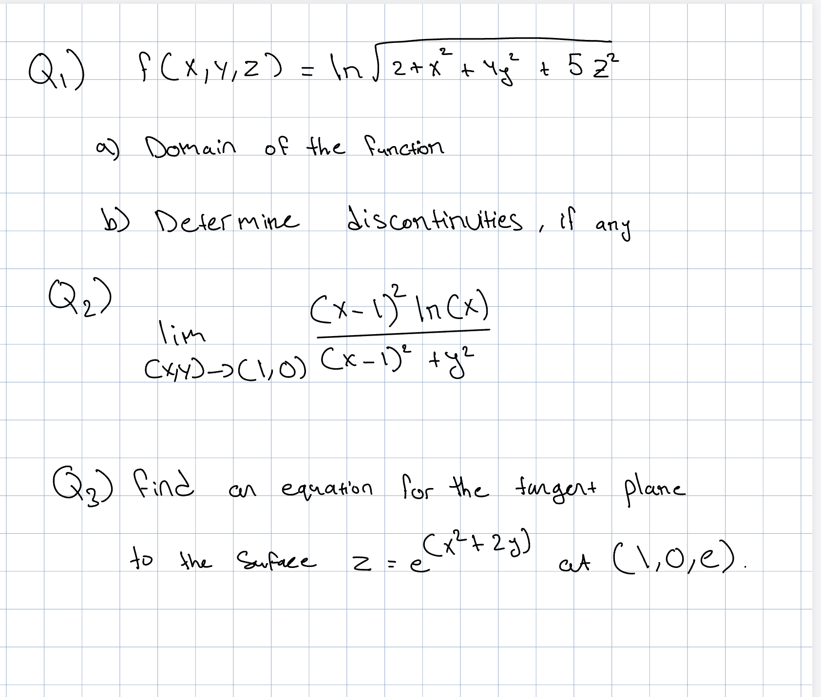 Q1) ,f(x,y,z)=ln2+x2+4y2+5z22a) ﻿Domain of the | Chegg.com