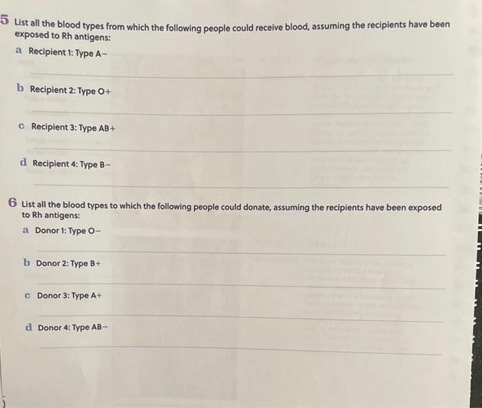 Solved List all the blood types from which the following | Chegg.com