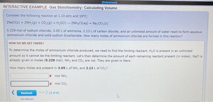 Solved [References) INTERACTIVE EXAMPLE Gas Stoichiometry: | Chegg.com