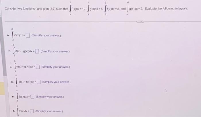 Solved Consider two functions f and g on [2,7] such that | Chegg.com