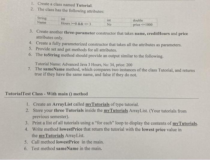 Solved 1. Create a class named Tutorial. 2. The class has | Chegg.com