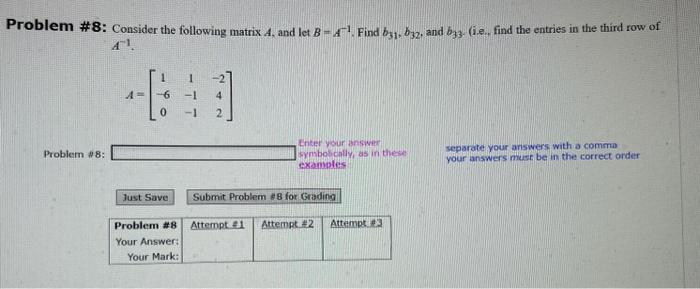 Solved Problem \#8: Consider the following matrix A2 and let | Chegg.com