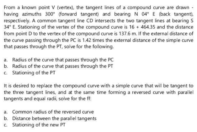 Solved From a known point V (vertex), the tangent lines of a | Chegg.com