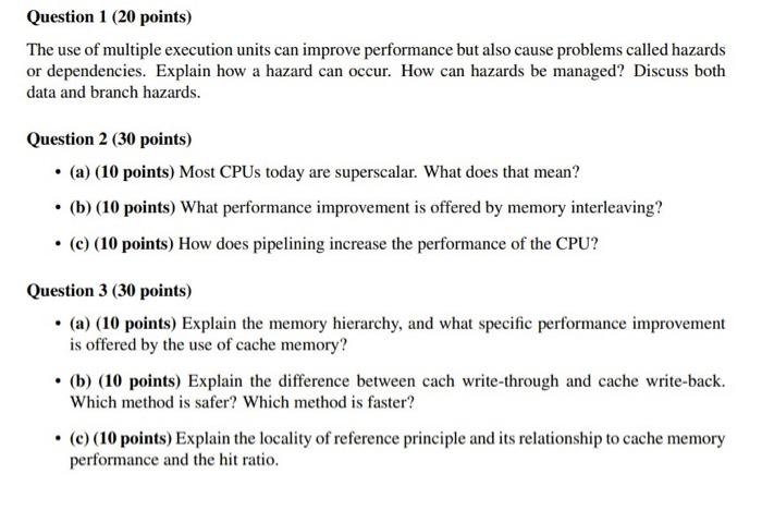 Solved Question 1 (20 points) The use of multiple execution | Chegg.com