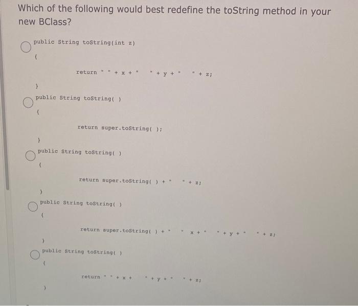 Solved For the questions below, consider the following class | Chegg.com
