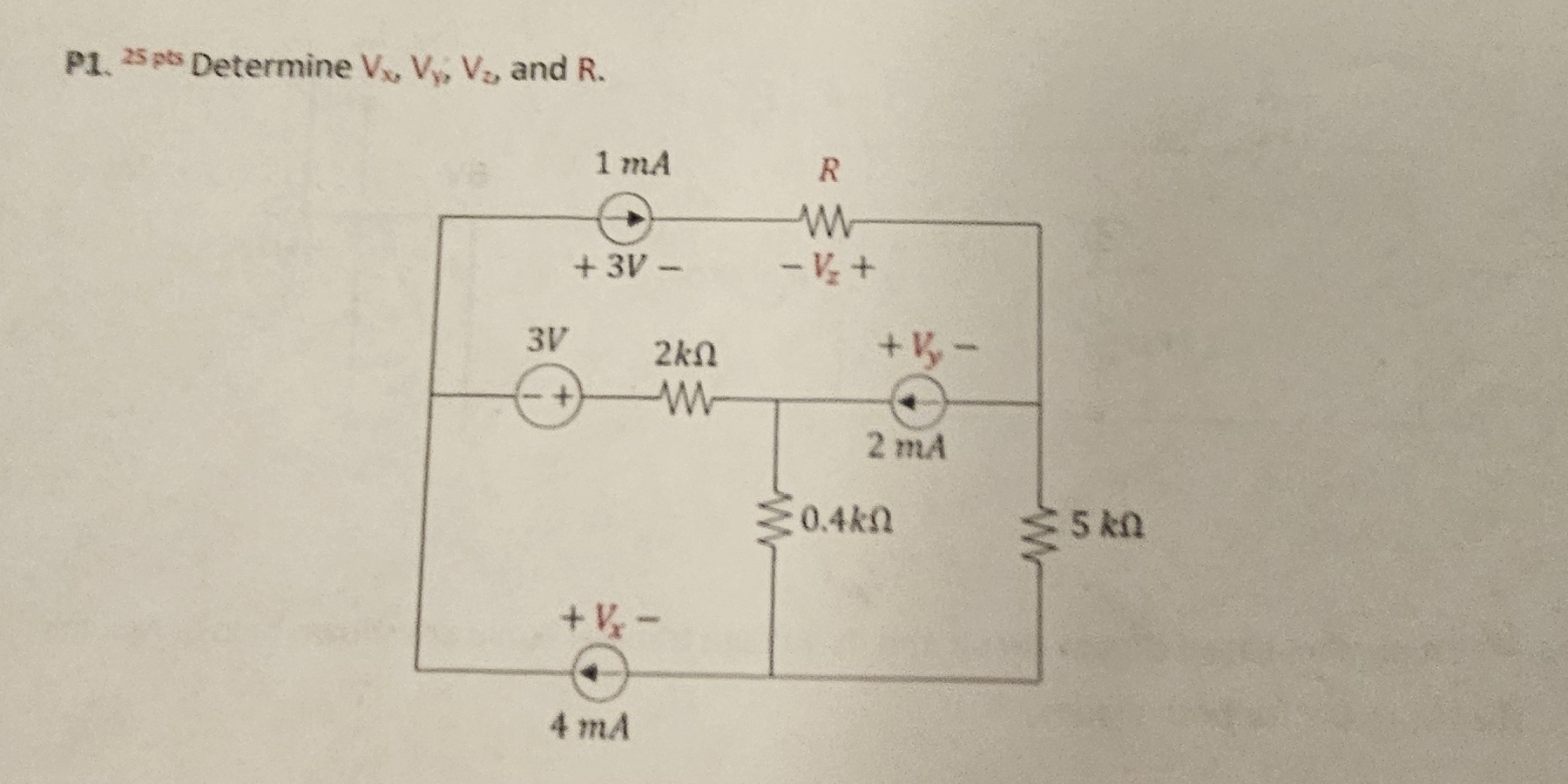 Solved P1. ?25pt ﻿Determine Vx,Vy,V2 ﻿and R. | Chegg.com