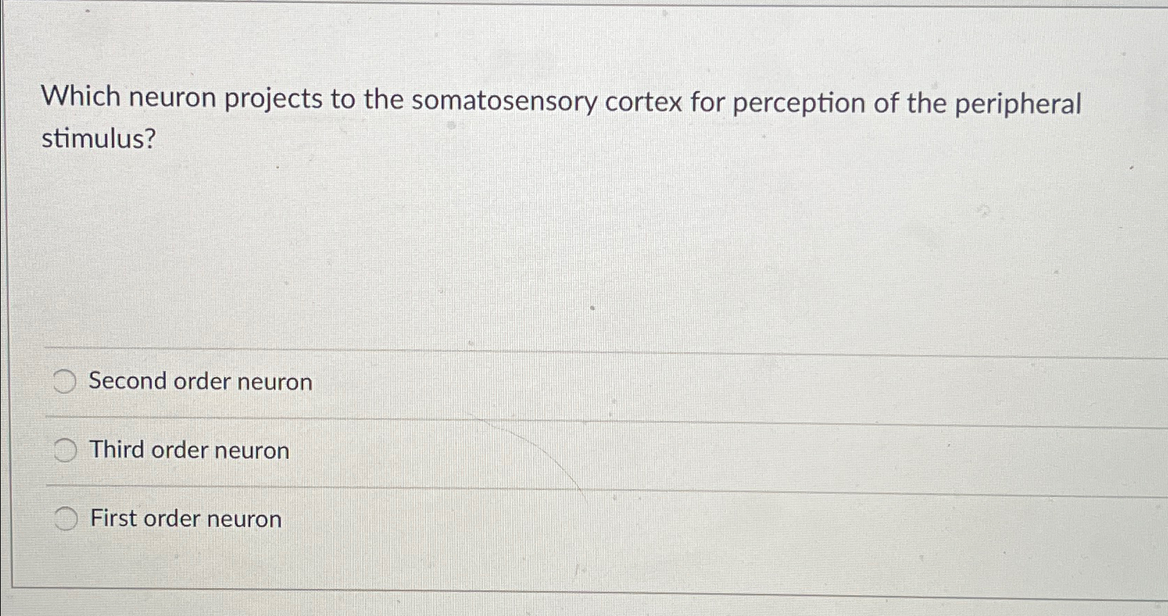 Solved Which neuron projects to the somatosensory cortex for | Chegg.com