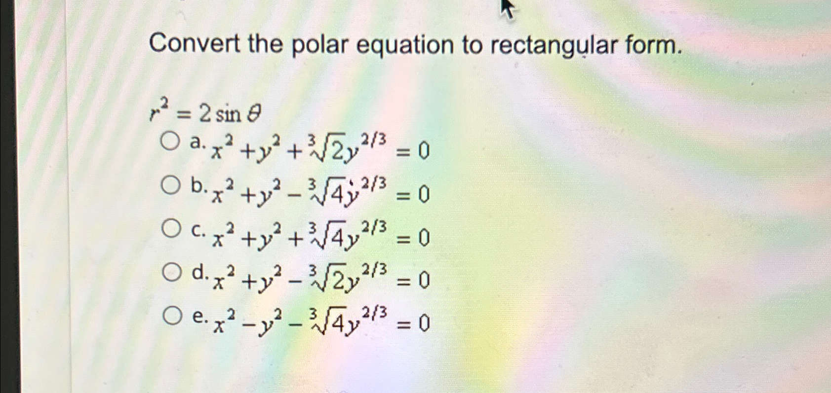 Solved Convert the polar equation to rectangular | Chegg.com