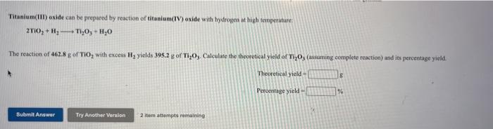 Solved Titanium(III)oxide can be prepared by reaction of | Chegg.com
