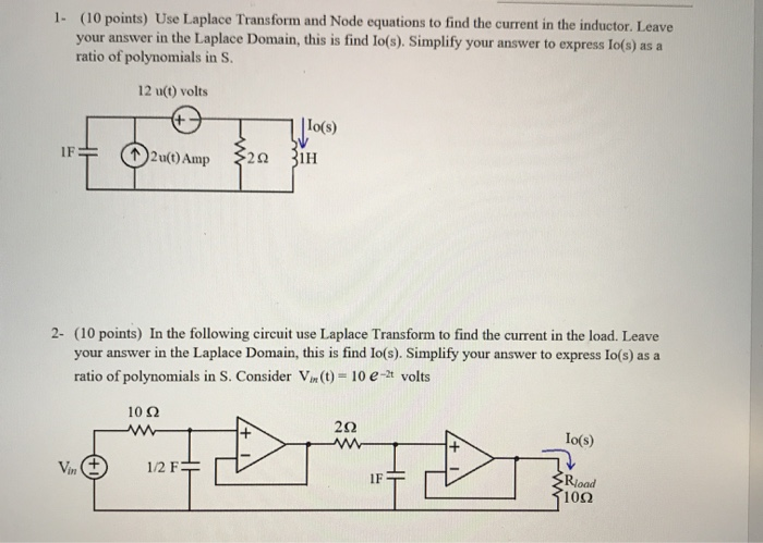 Solved 1. (10 points) Use Laplace Transform and Node | Chegg.com