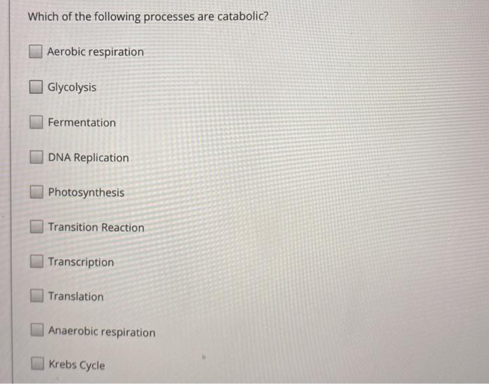 Solved Which of the following processes are catabolic? | Chegg.com