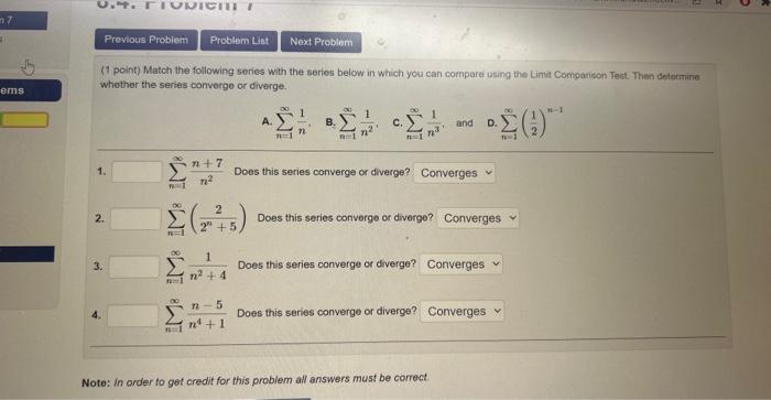 (1 point) Match the following series with the series | Chegg.com