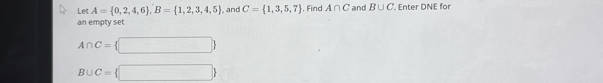 Solved Let A={0,2,4,6},B={1,2,3,4,5}, ﻿and C={1,3,5,7}. | Chegg.com