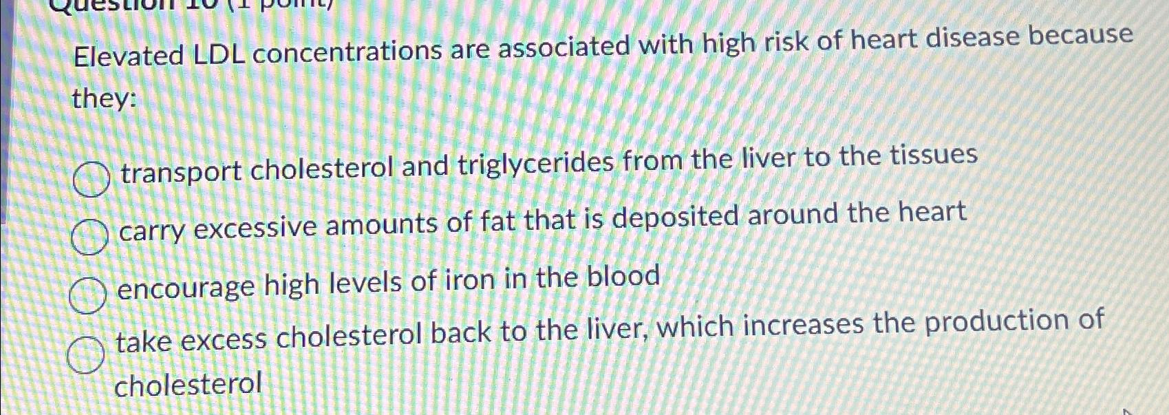 Solved Elevated LDL concentrations are associated with high | Chegg.com