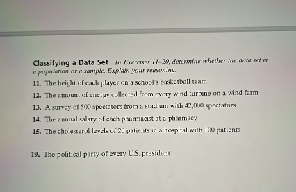 Solved Classifying a Data Set In Exercises 11-20, ﻿determine | Chegg.com