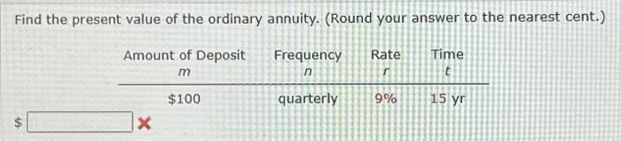 Solved Find the present value of the ordinary annuity. | Chegg.com