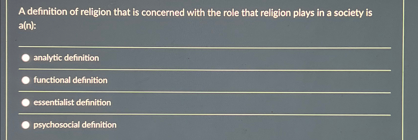 Solved A definition of religion that is concerned with the | Chegg.com