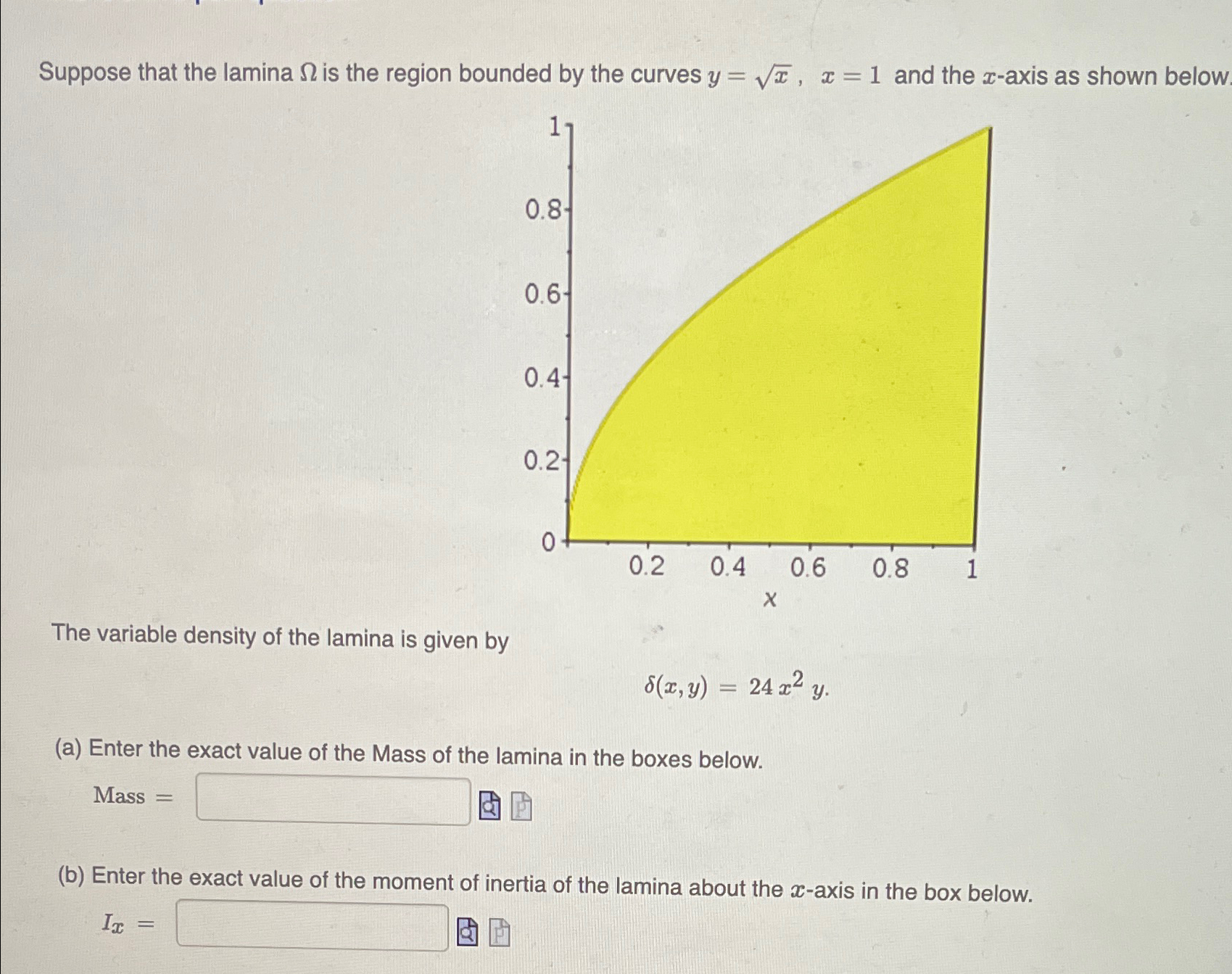 Solved Suppose that the lamina Ω ﻿is the region bounded by | Chegg.com