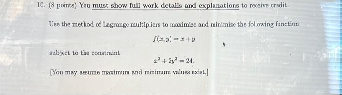 Solved ( 8 points) You must show full work details and | Chegg.com