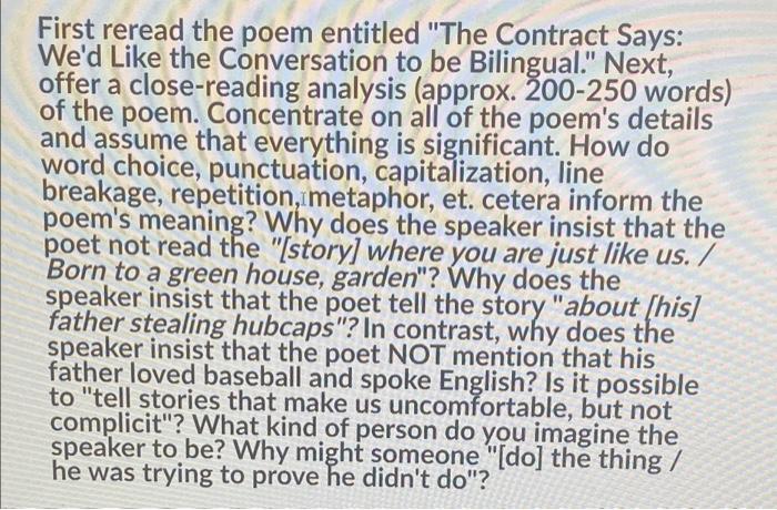 First reread the poem entitled "The Contract Says: | Chegg.com