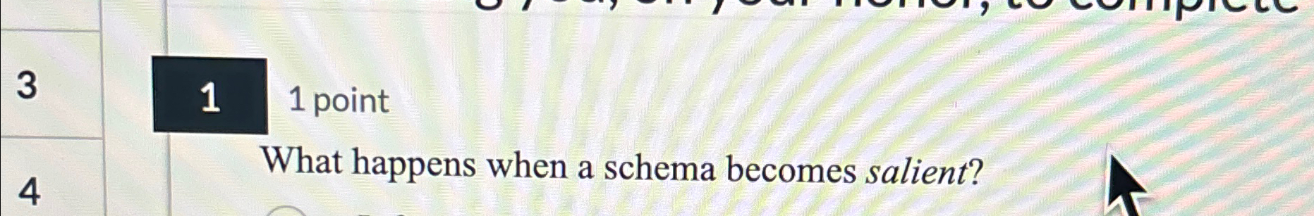 Solved 11 ﻿pointWhat happens when a schema becomes salient? | Chegg.com