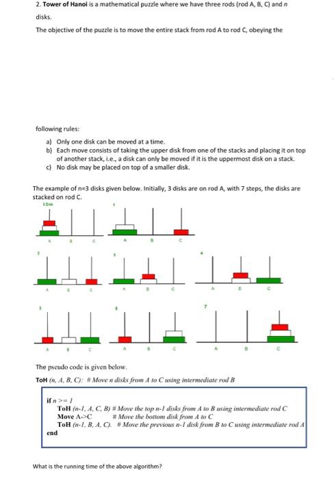 Solved 2. Tower of Hanoi is a mathematical puzzle where we | Chegg.com