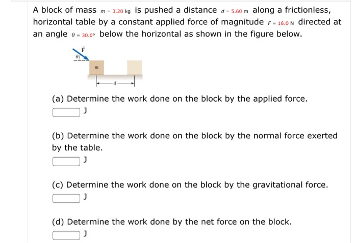 Solved A block of mass m 3.20 kg is pushed a distance d-5.60 | Chegg.com