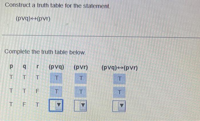 Solved Construct a truth table for the statement. | Chegg.com