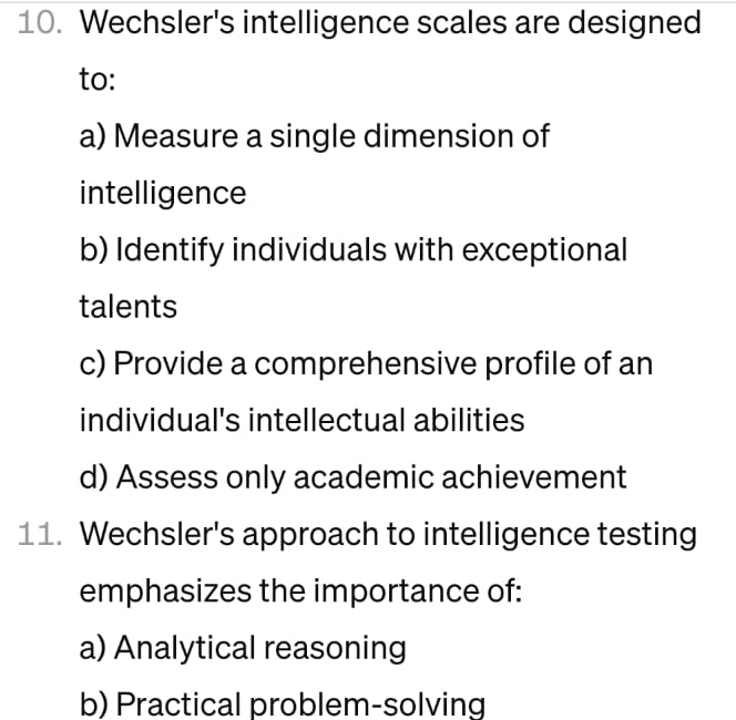 Wechsler's intelligence scales are designed to:a) | Chegg.com