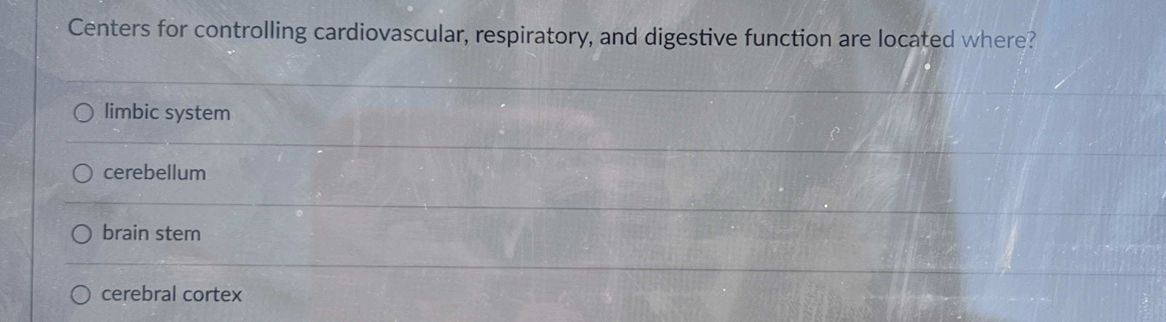 Solved Centers for controlling cardiovascular, respiratory, | Chegg.com