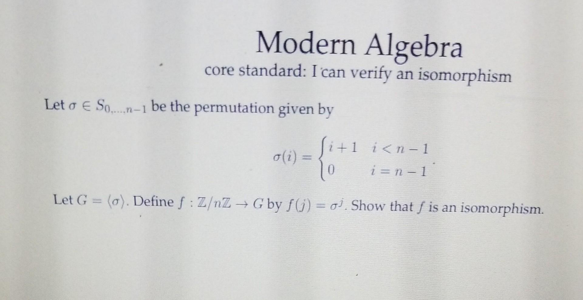 Solved Let σ∈S0,…,n−1 be the permutation given by | Chegg.com