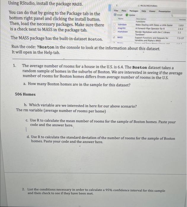 Solved 1. The average number of rooms for a house in the | Chegg.com