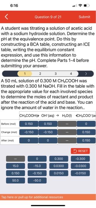 Solved A student was titrating a solution of acetic acid | Chegg.com