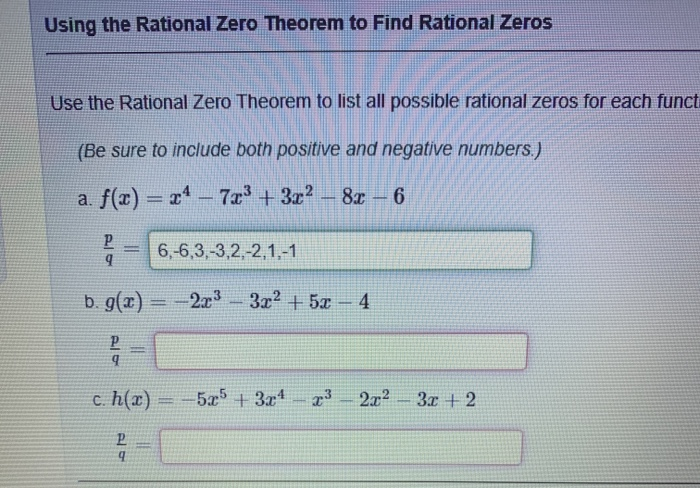 Solved Using the Rational Zero Theorem to Find Rational | Chegg.com