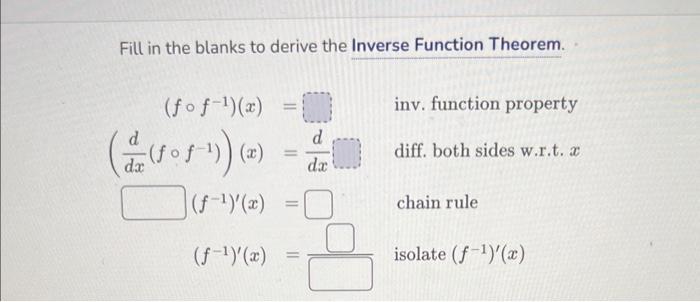 Solved Fill in the blanks to derive the Inverse Function | Chegg.com
