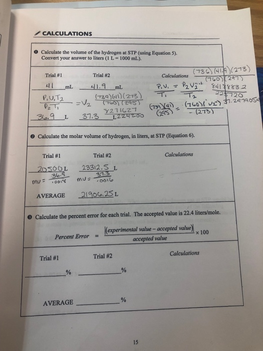 CALCULATIONS Calculate the volume of the hydrogen | Chegg.com