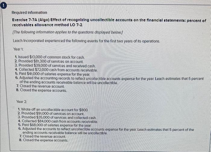 Solved Required information Exerclse 7.7A (Algo) Effect of | Chegg.com Solved Required information Exerclse 7.7A (Algo) Effect of | Chegg.com