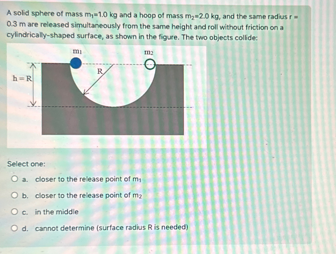 Solved A solid sphere of mass m1=1.0kg ﻿and a hoop of mass | Chegg.com