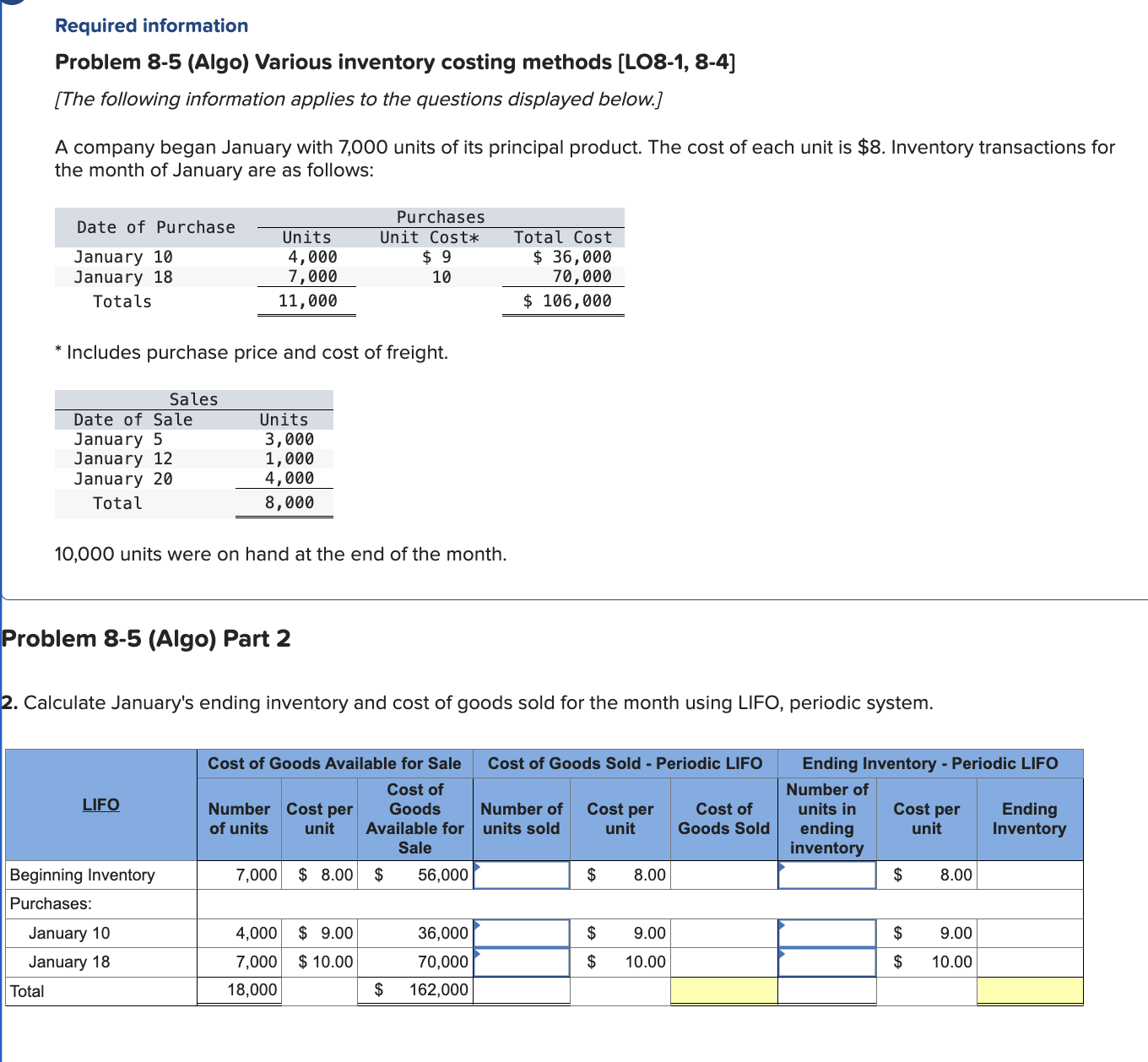 Solved Required informationProblem 8-5 (Algo) ﻿Various | Chegg.com