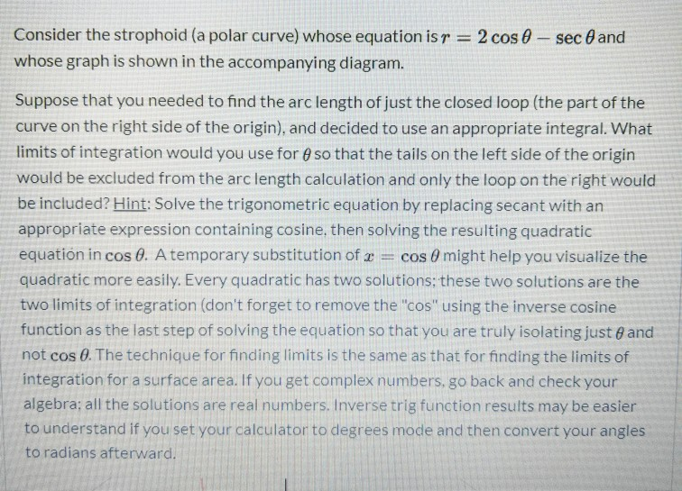 Solved Consider the strophoid (a polar curve) whose equation | Chegg.com