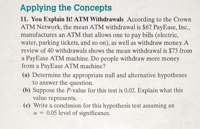 Solved Applying the Concepts 11. You Explain It! ATM | Chegg.com