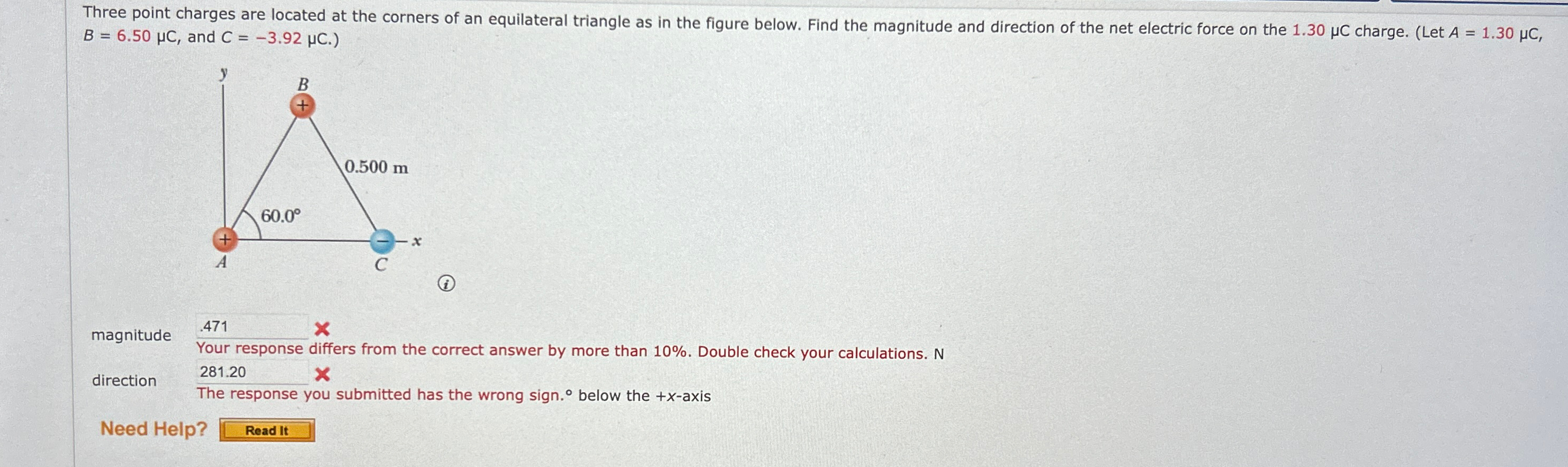Solved Three point charges are located at the corners of an | Chegg.com