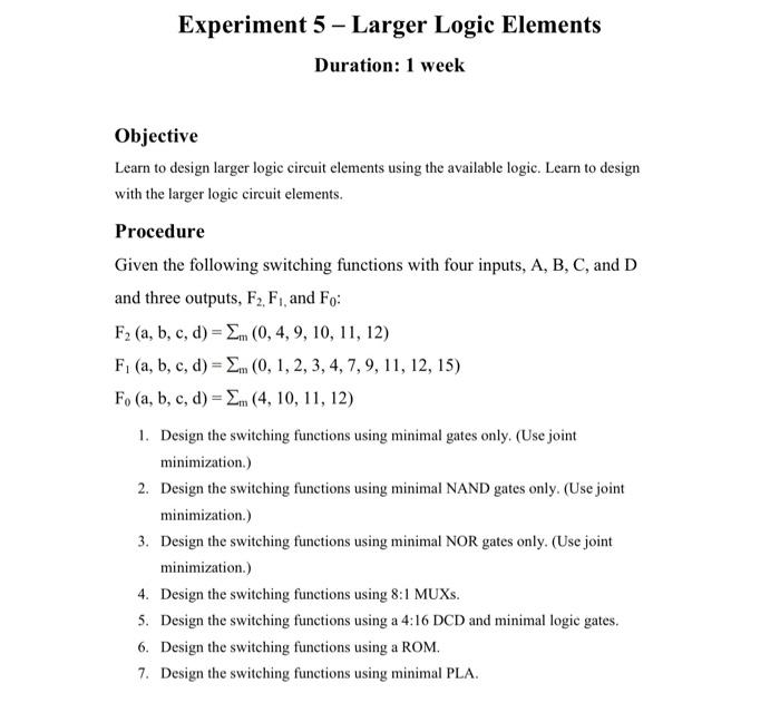 Solved Experiment 5 - Larger Logic Elements Duration: 1 week | Chegg.com