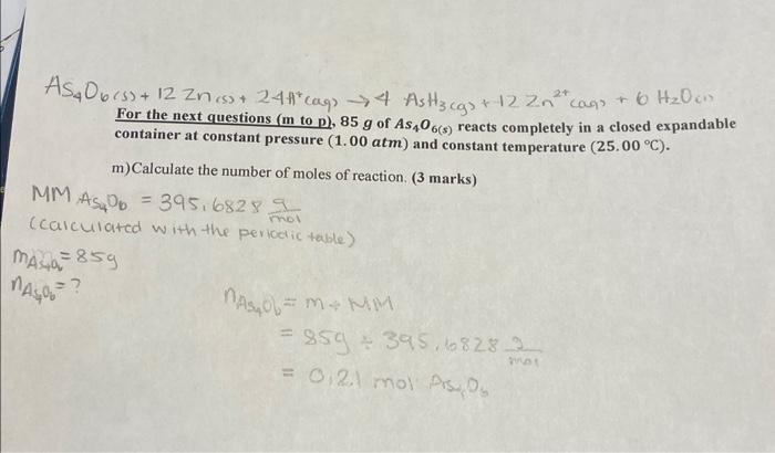 S4O6(s)+12Zn(ss)+24 A+(ag)→4AsH3( | Chegg.com