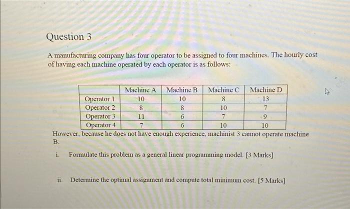 Solved A manufacturing company has four operator to be | Chegg.com