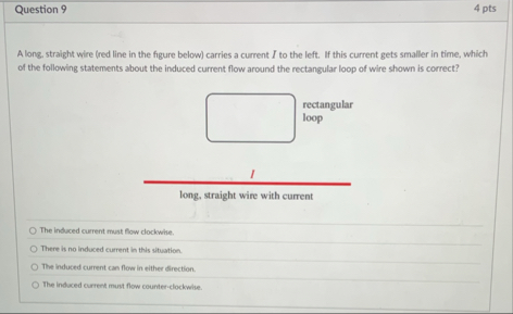 Solved Question 94 ﻿ptsA long, straight wire (red line in | Chegg.com