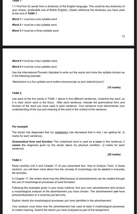 Solved 1.1 Find five (5) words from a dictionary of the | Chegg.com