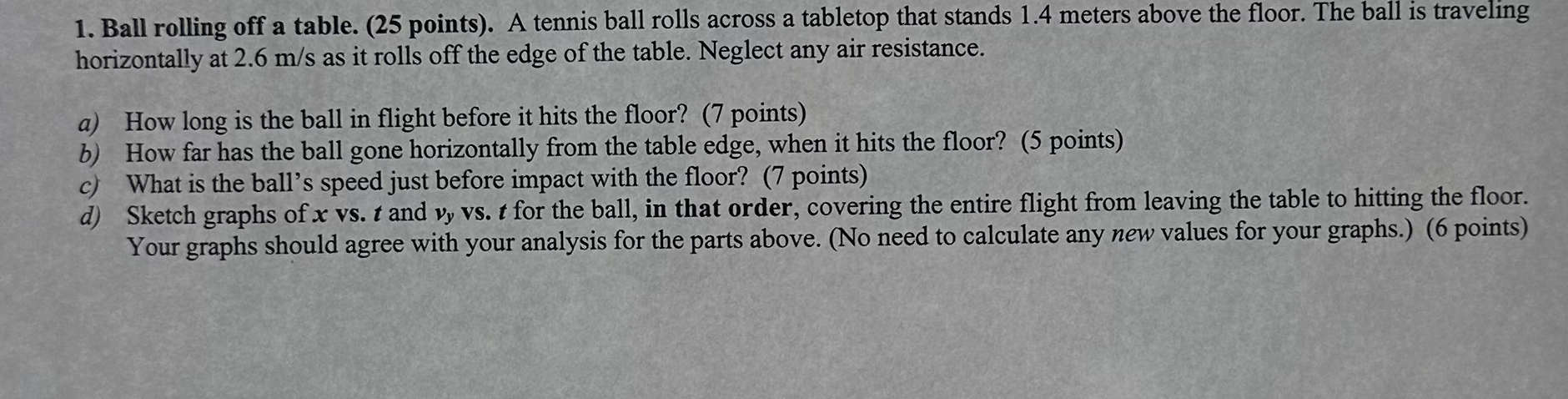 Solved Ball rolling off a table. ( 25 ﻿points). ﻿A tennis | Chegg.com