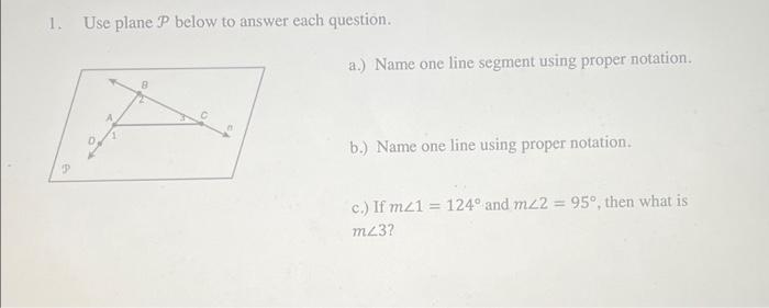 Solved 1. Use plane P below to answer each question. a.) | Chegg.com