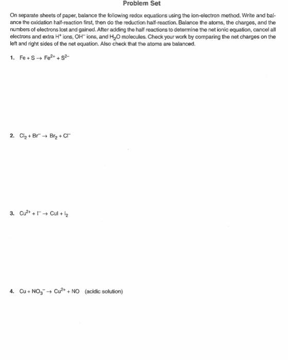Solved Problem Set On separate sheets of paper, balance the | Chegg.com